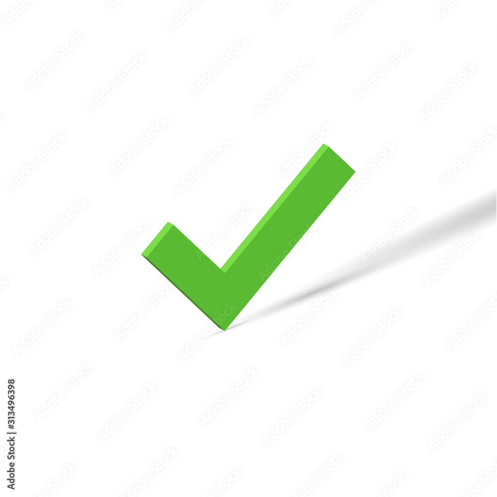 Green check mark sign. Vector choice sign. 3D illustration with soft ...