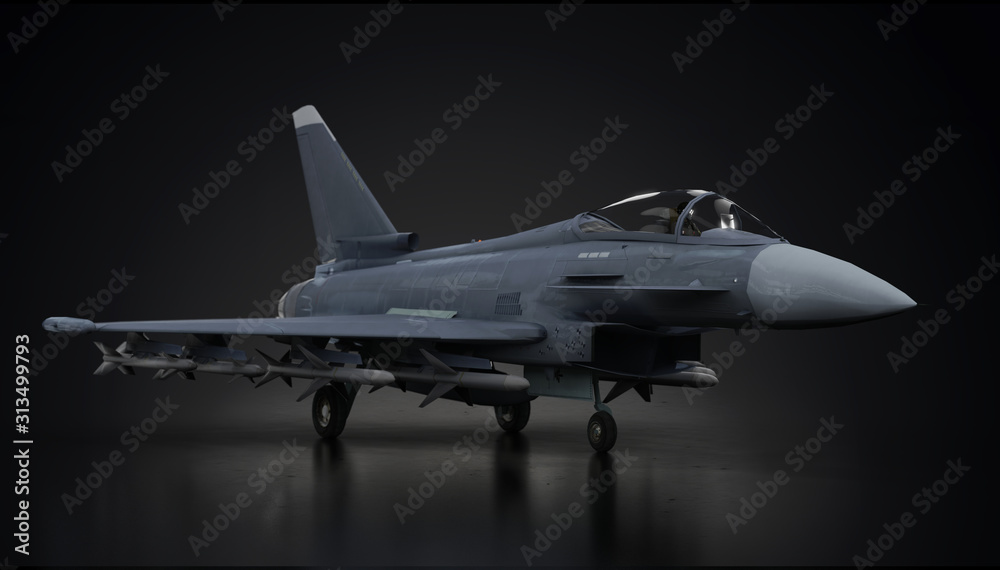 Eurofighter typhoon airplane fighter jet fully loaded in dark ...