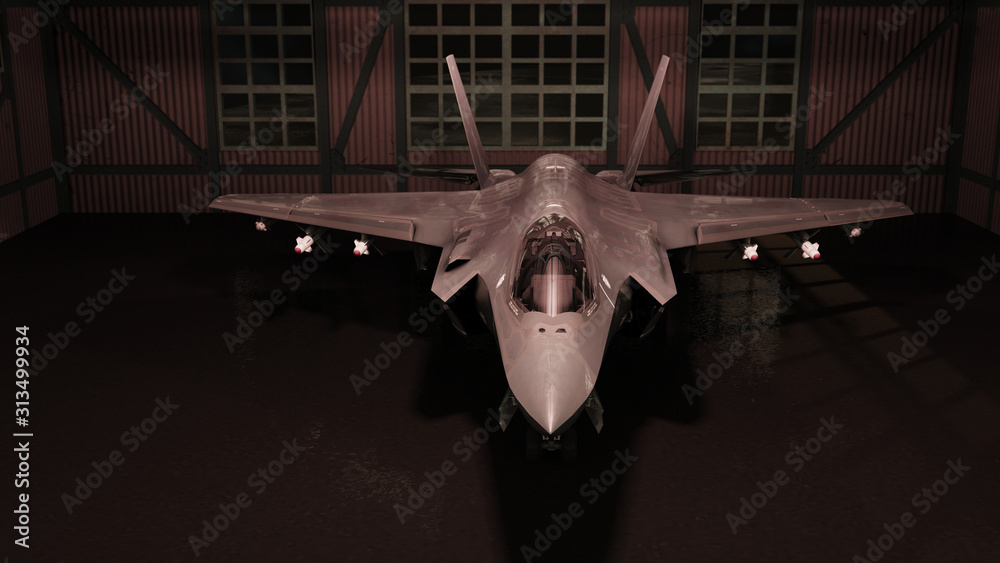 f-35 advanced stealth fighter jet in hangar shining 3d render Stock ...