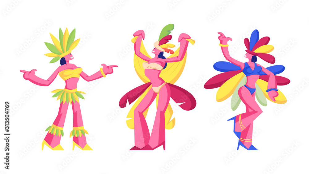 Brazilian Samba Dancers Women Isolated on White Background, Brazilian ...