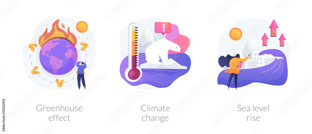 Greenhouse effect, climate change, sea level rise. Global warming effect. Ultraviolet radiation ...