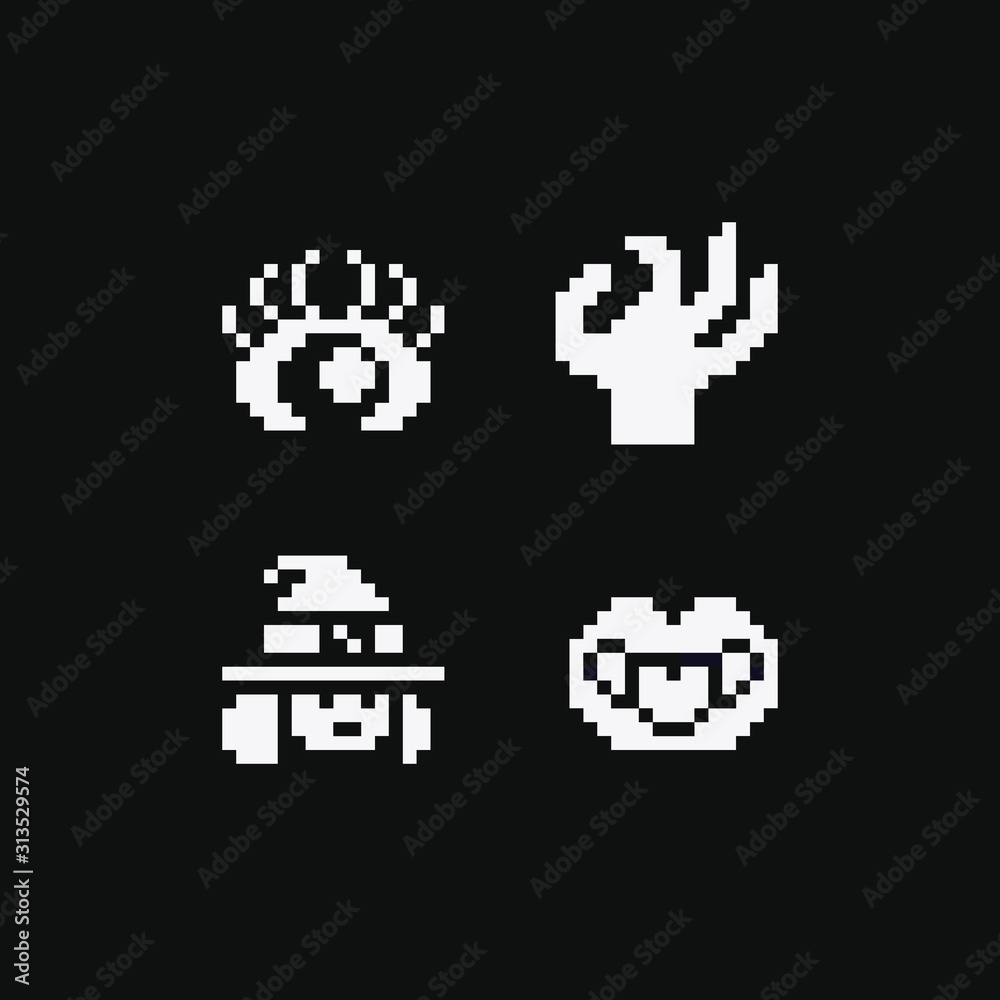 Halloween party pixel art icons set, greeting card or invitation design ...
