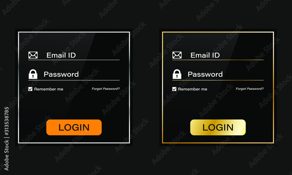 Luxury login page with golden and silver gradients on the black ...