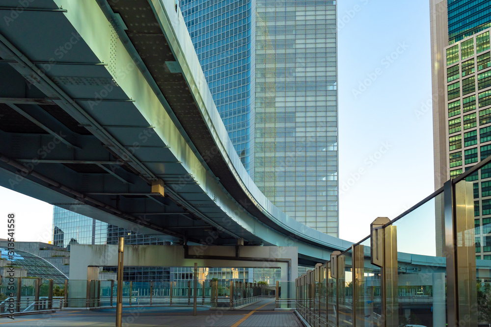 Japan. Tokyo. Downtown Tokyo is empty. High-rise office buildings. The ...