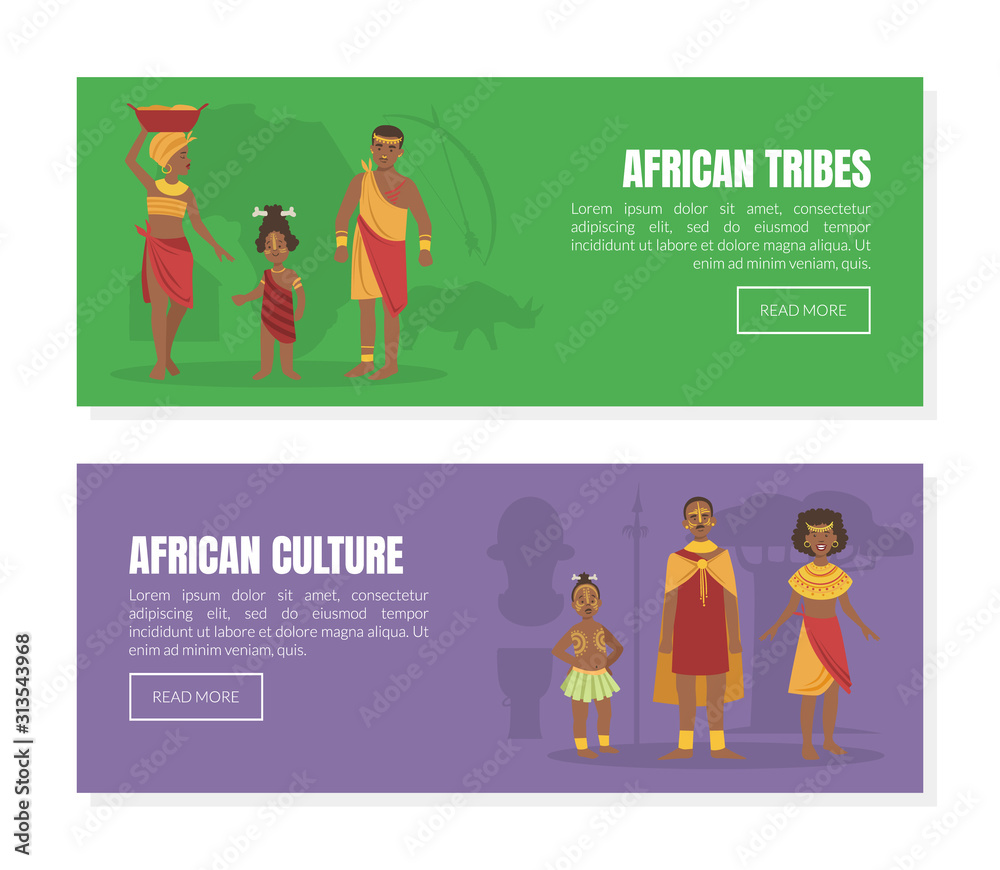 African Culture and Tribes Landing Page Templates Set with Native ...