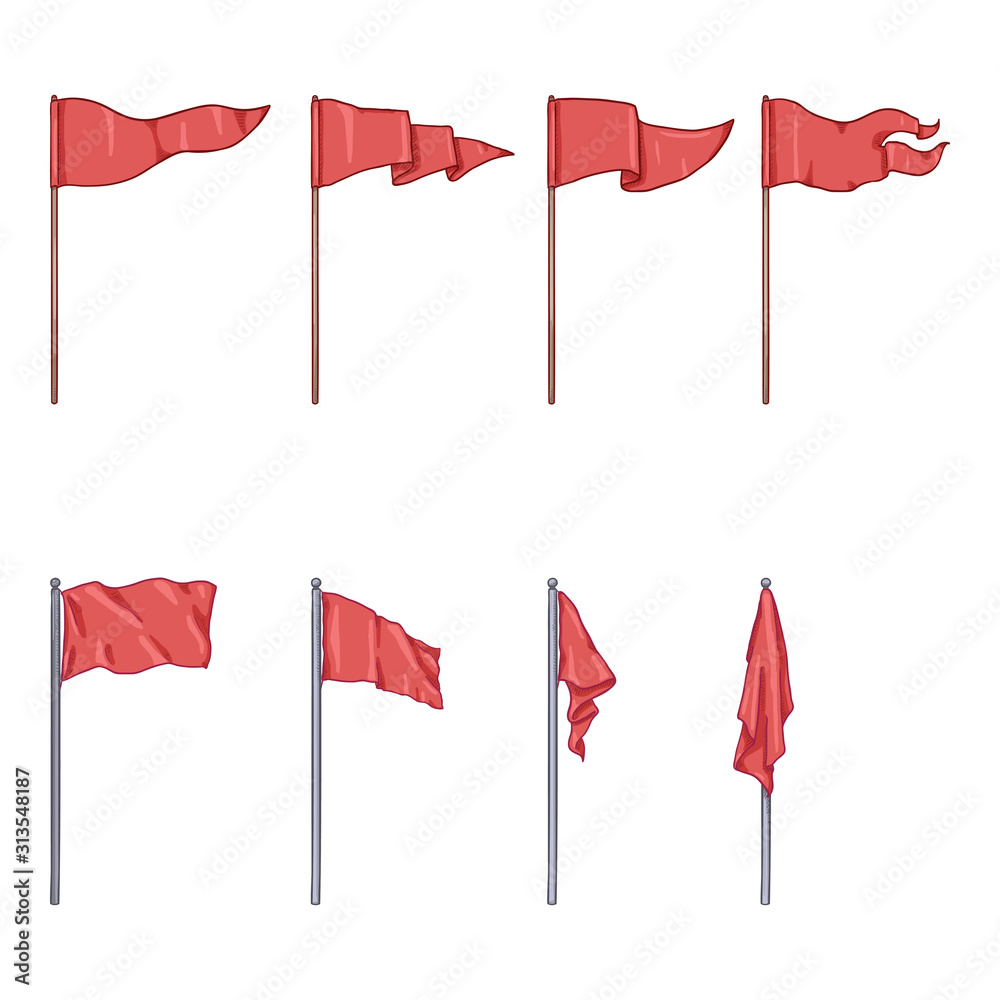 Vector Set of Cartoon Flags on Flagpoles Stock Vector | Adobe Stock
