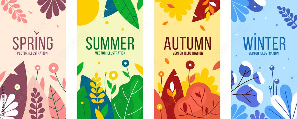 Seasons elements vector set. Social backgrounds, cover design templates ...
