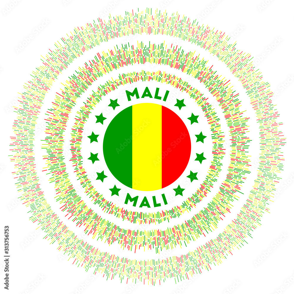 Mali symbol. Radiant country flag with colorful rays. Shiny sunburst ...