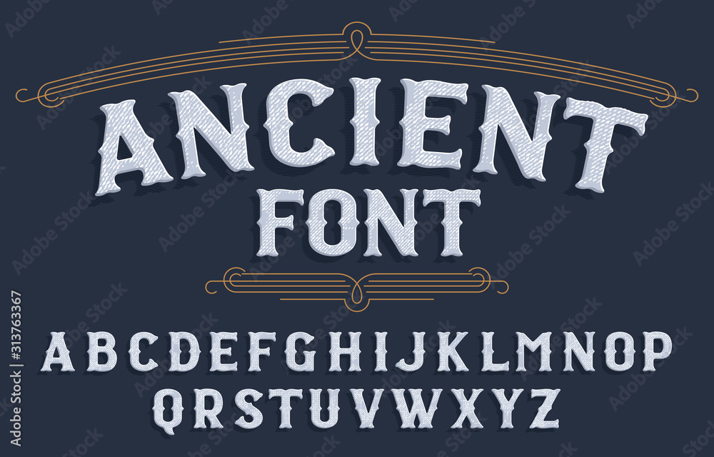 Ancient alphabet font. Scratched vintage letters. Vector typeface for ...