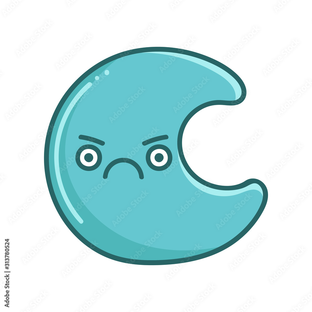 kawaii angry blue moon emoticon cartoon Stock Vector | Adobe Stock