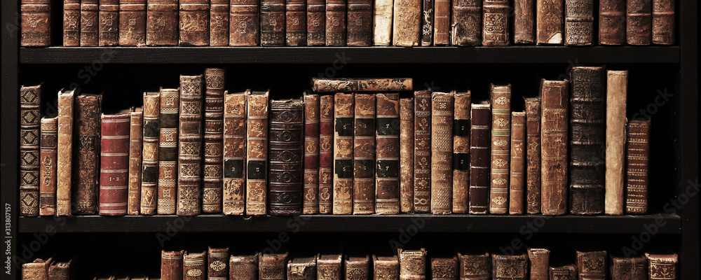 old books on wooden shelf. Stock Photo | Adobe Stock