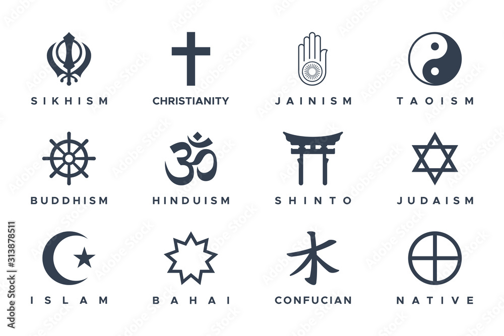 World Religious Symbols Set isolated on white background. Flat Vector ...
