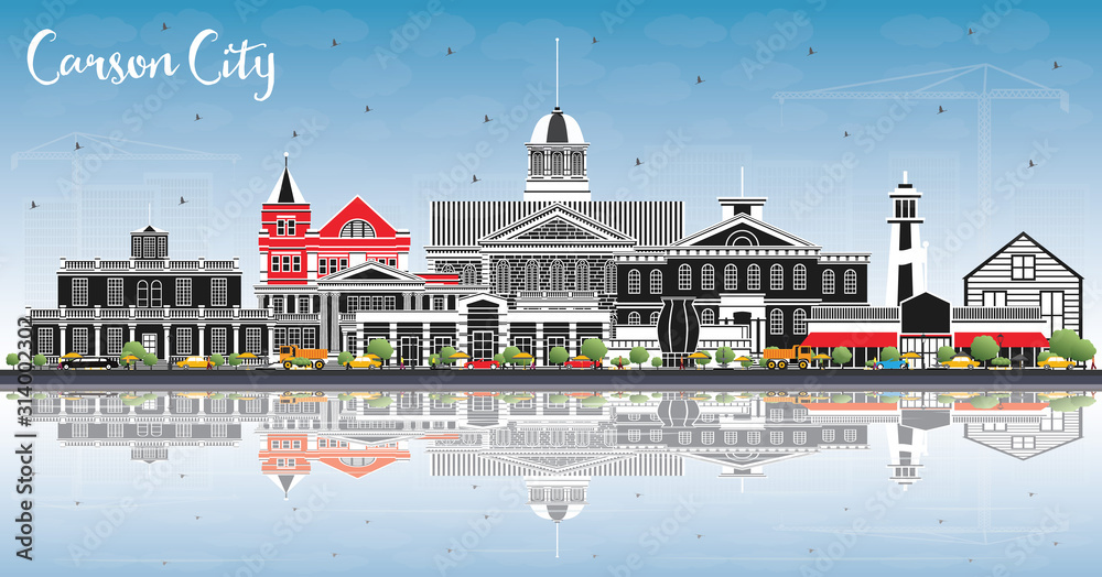 Carson City Nevada City Skyline with Color Buildings, Blue Sky and ...