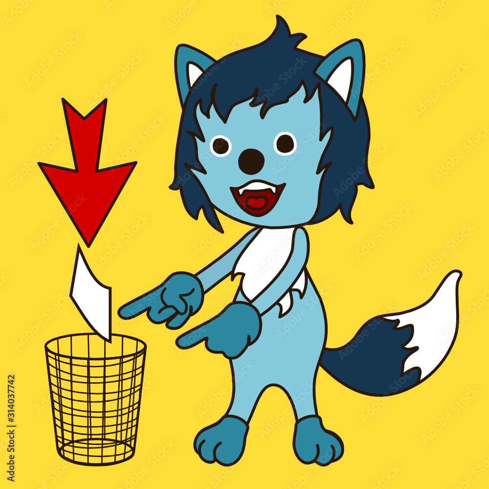 Emoticon with a cool wolf with blue wool that points with an index ...