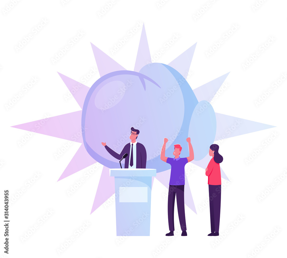 Vector de Stock People Support Speaker Candidate Standing on Tribune ...