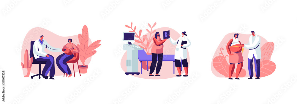 Healthy Pregnancy Set, Pregnant Characters at Doctor Appointment ...