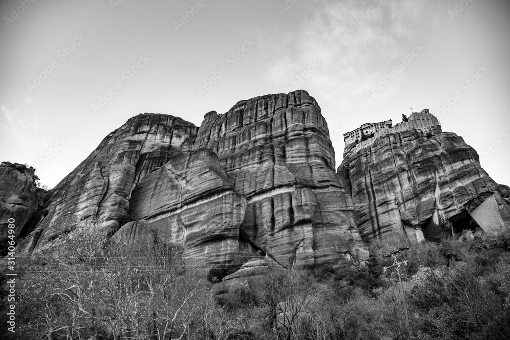 Black and white photo of the Holy Monastery of Varlaam. The Monasteries ...