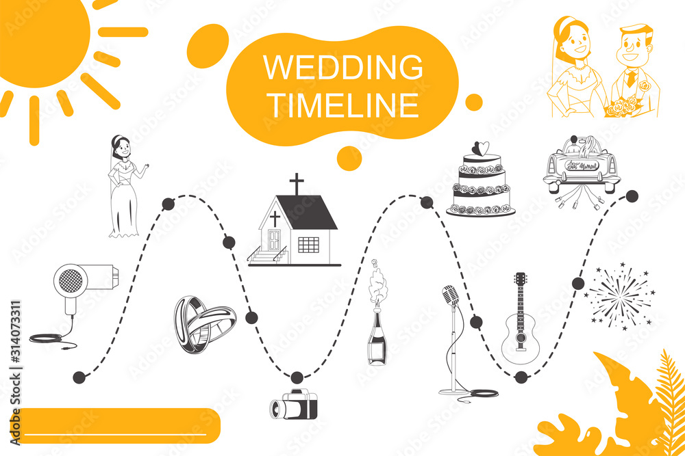 Wedding timeline vector cartoon illustration isolated on a white ...