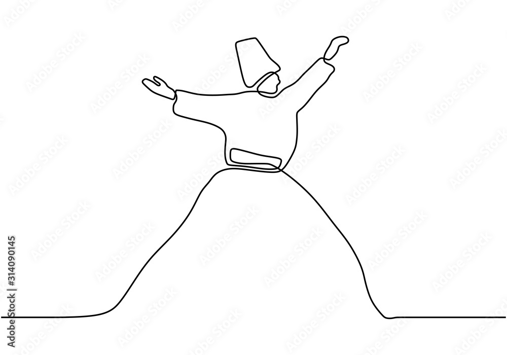 Continuous line drawing Sufi dancing. One hand drawn Islamic ...