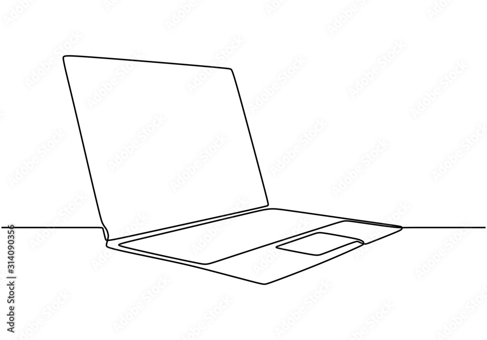 One line drawing of laptop gadget vector object. Illustration ...