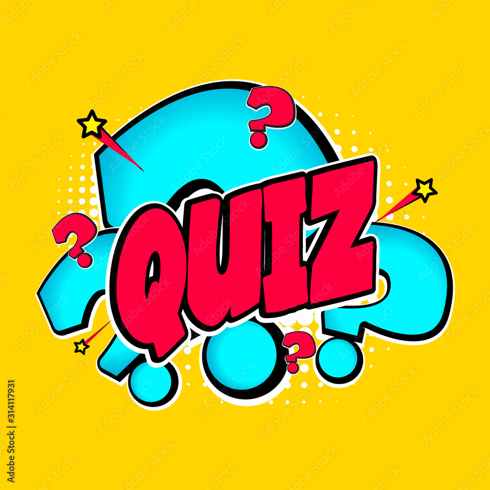 Vector de Stock Quiz logo with question marks sign in comic pop art ...