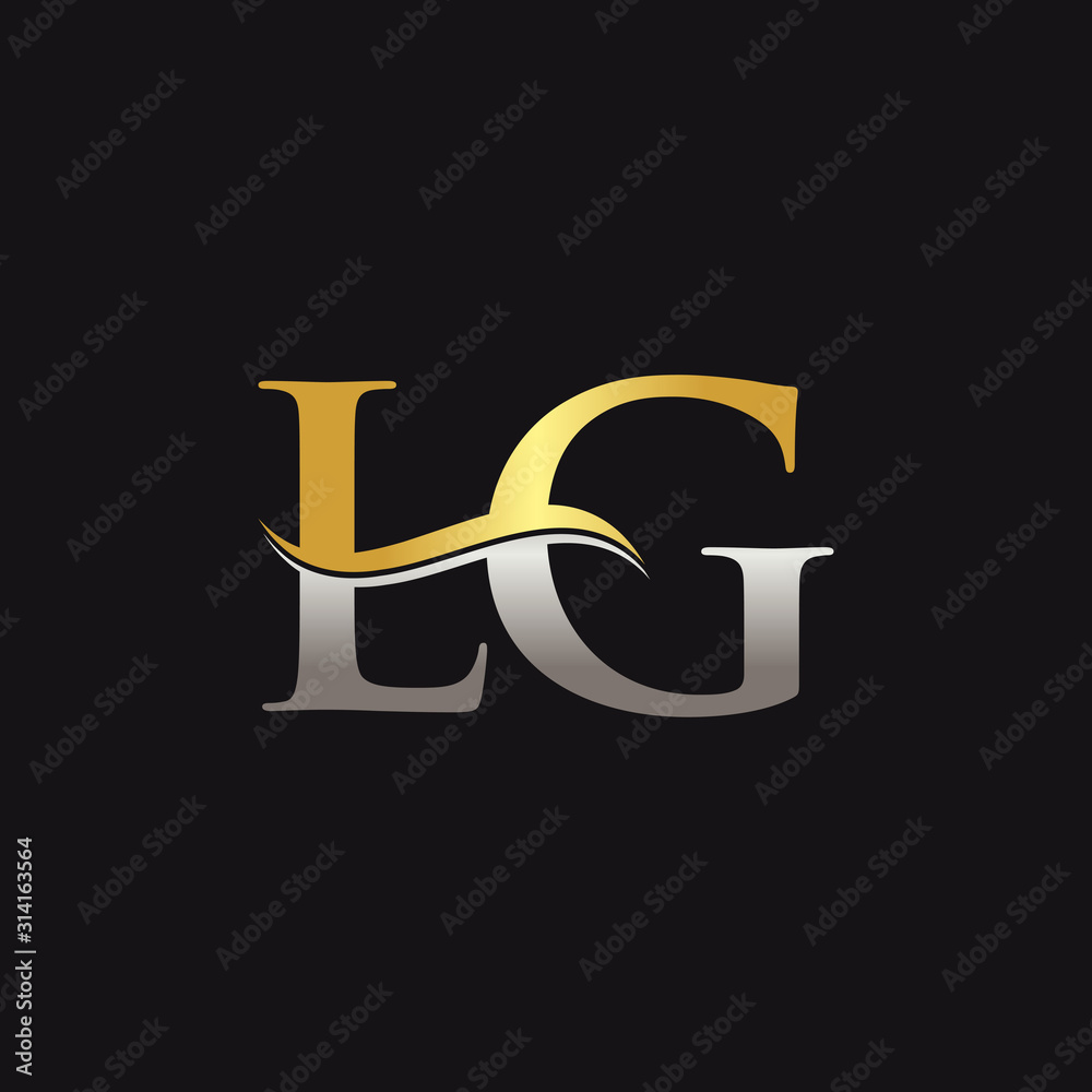 Initial Gold And Silver letter LG Logo Design with black Background ...