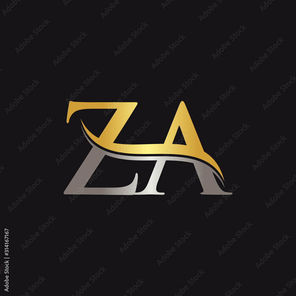 Initial Gold and Silver ZA Letter Linked Logo with Black Background ...