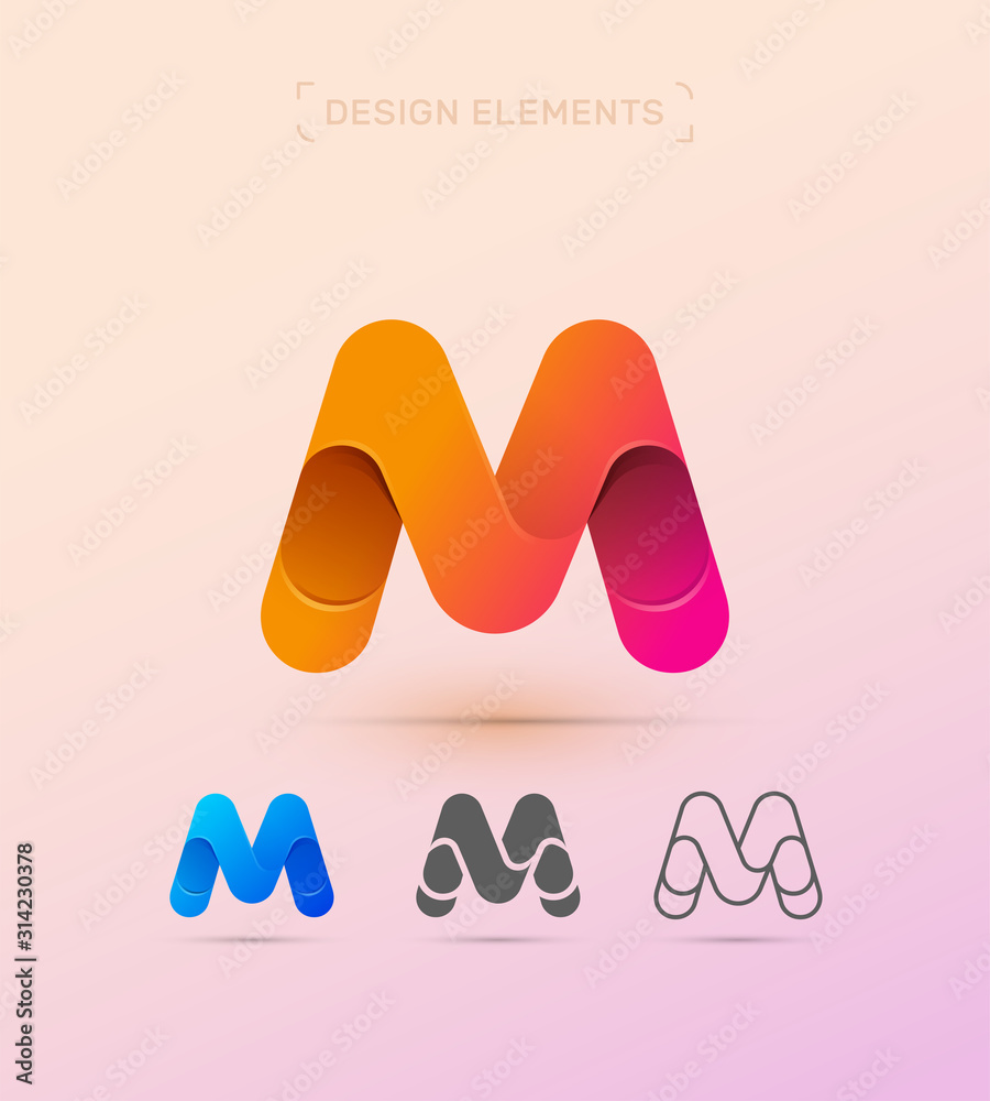 Vector letter M logo design template. Material design, origami paper ...
