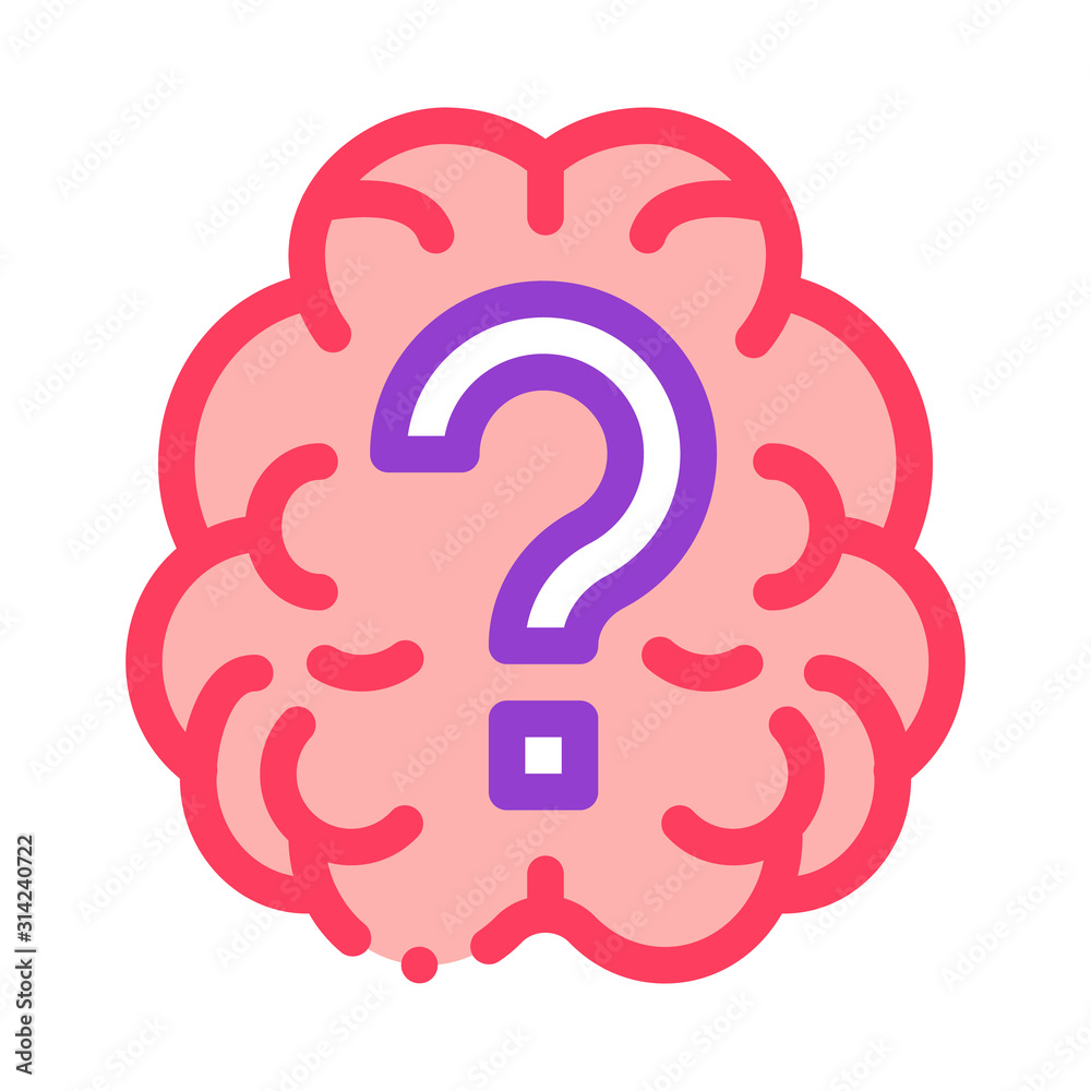 Brain And Question Mark Icon Vector. Outline Brain And Question Mark ...