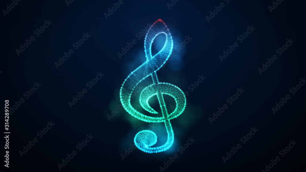 Colorful treble clef on blue background. Color particles effect ...