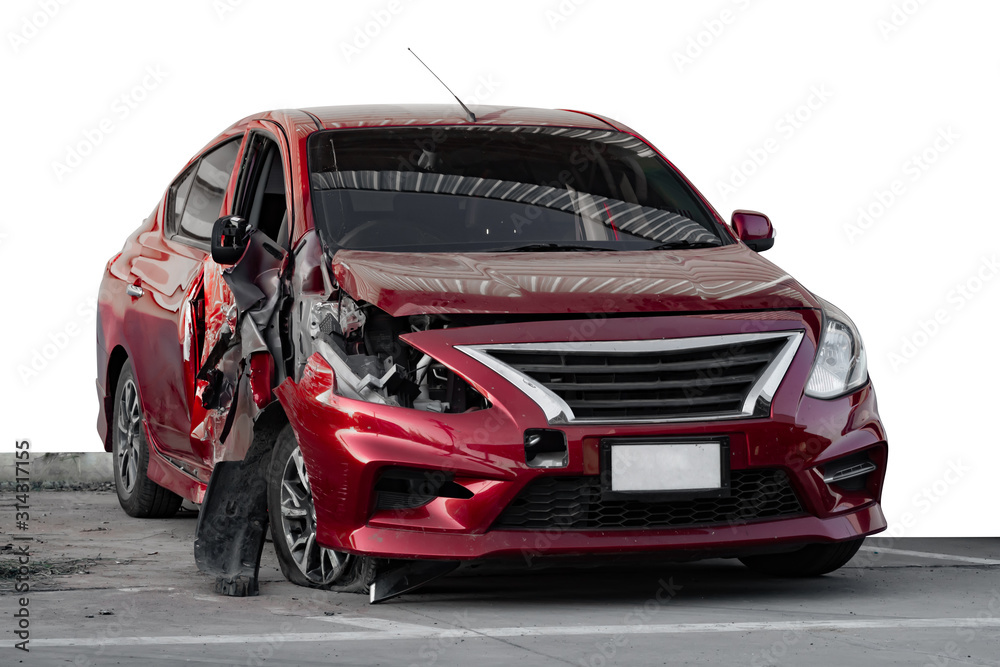 Red car crash on isolated white background. Stock Photo | Adobe Stock