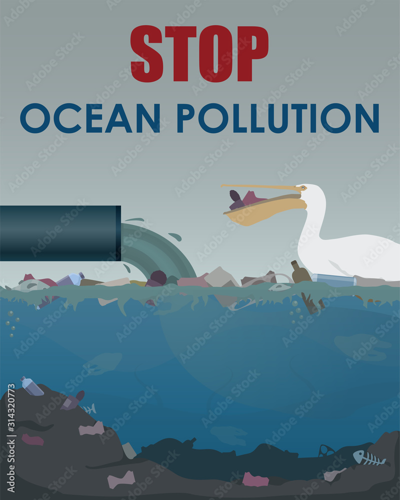 Stop ocean pollution poster. Stock vector illustration. Different ...