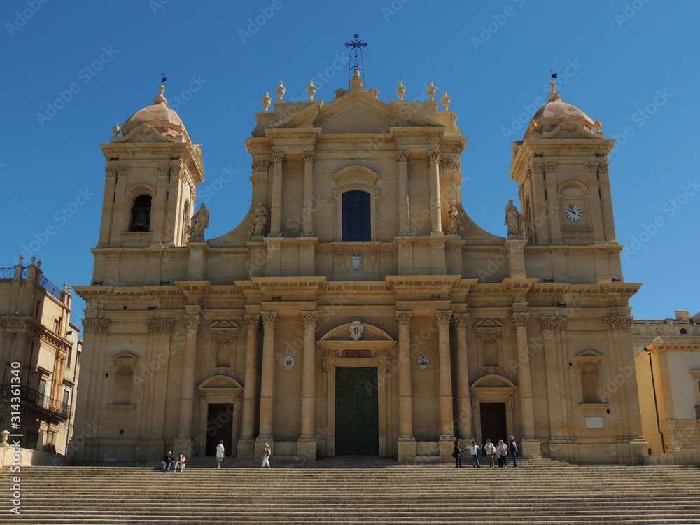 Noto – Cathedral of San Nicolò facade in baroque style with two towers ...
