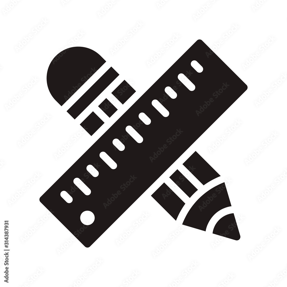 Pencil and ruler icon in trendy glyph style design. Vector graphic ...