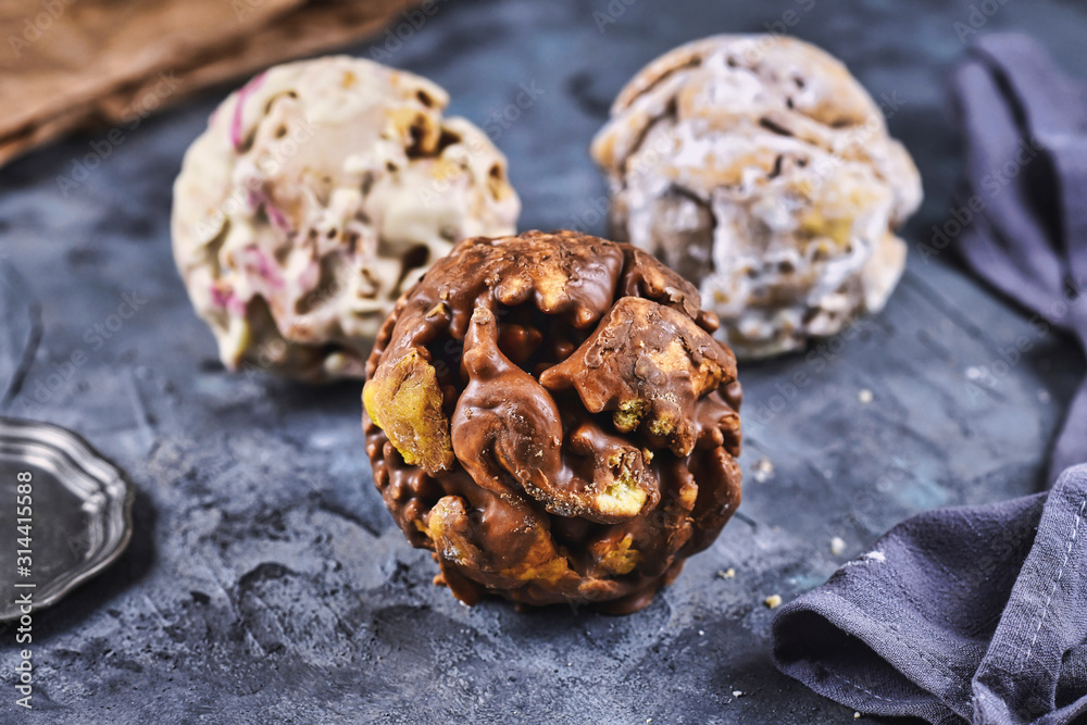 Different flavors of ball shaped traditional German sweet food called ...