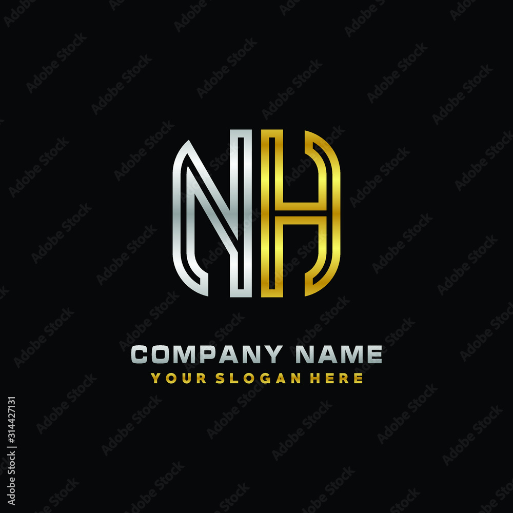 initial letter NH logo Abstract vector minimalist. letter logo gold and ...