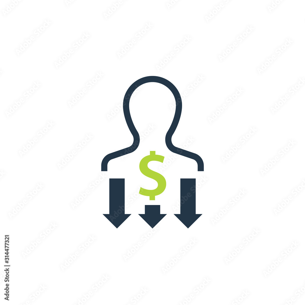 Manpower cost reduction linear icon. Clipart image isolated on white ...