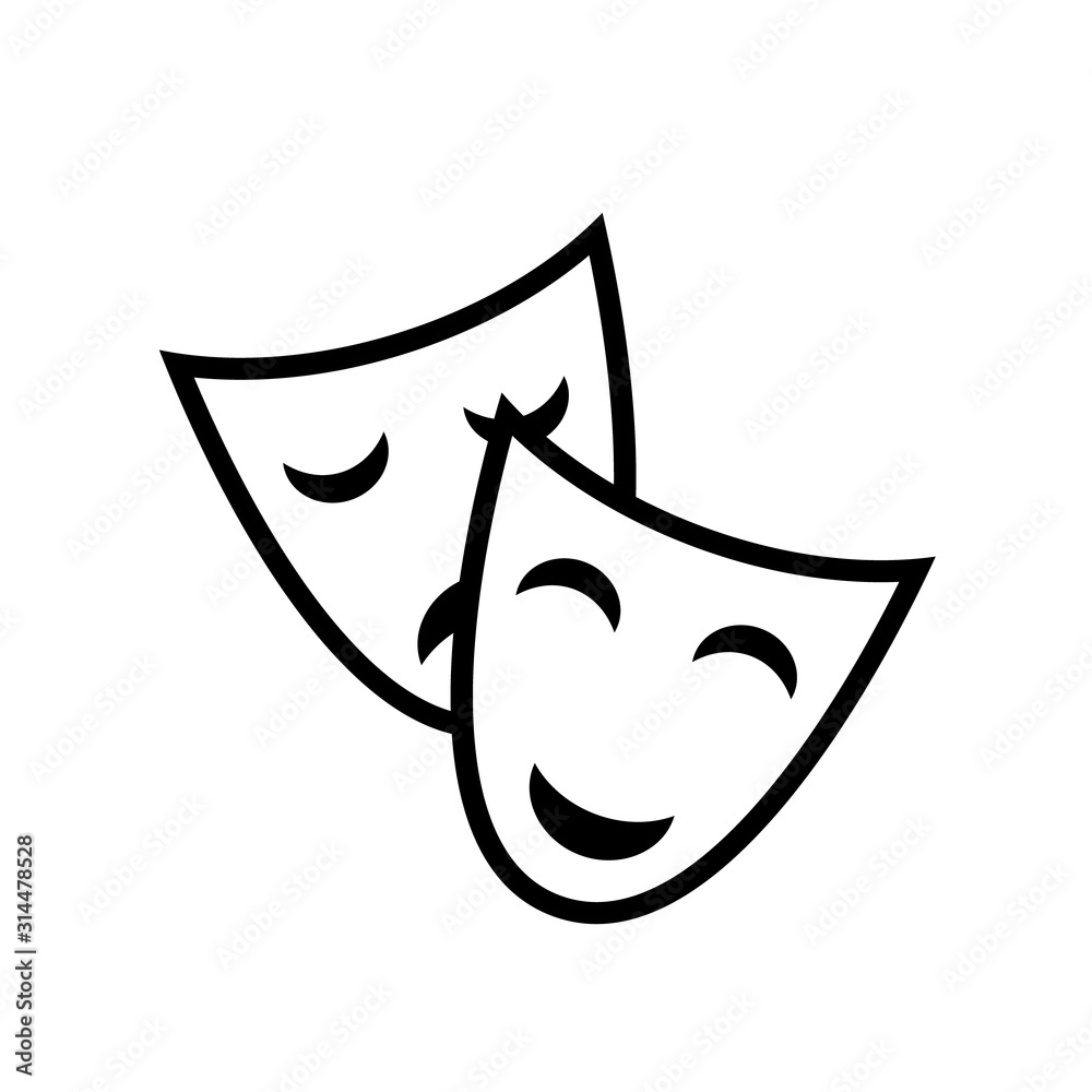 Theater masks outline icon. Clipart image isolated on white background ...