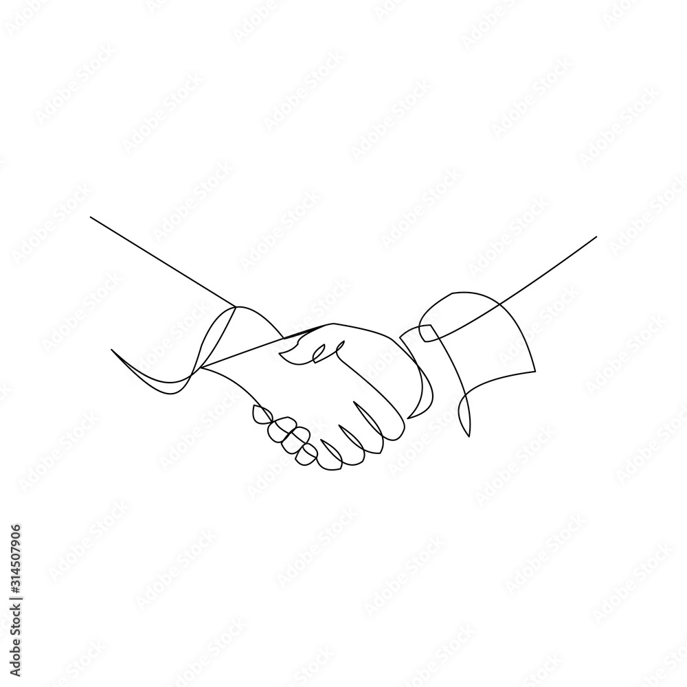 continuous line drawing of handshake business agreement. Vector ...