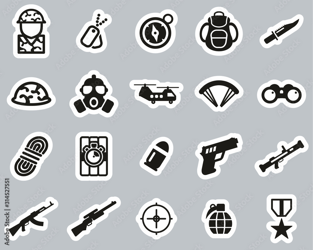 Commandos Or Special Forces Icons Black & White Sticker Set Big Stock ...