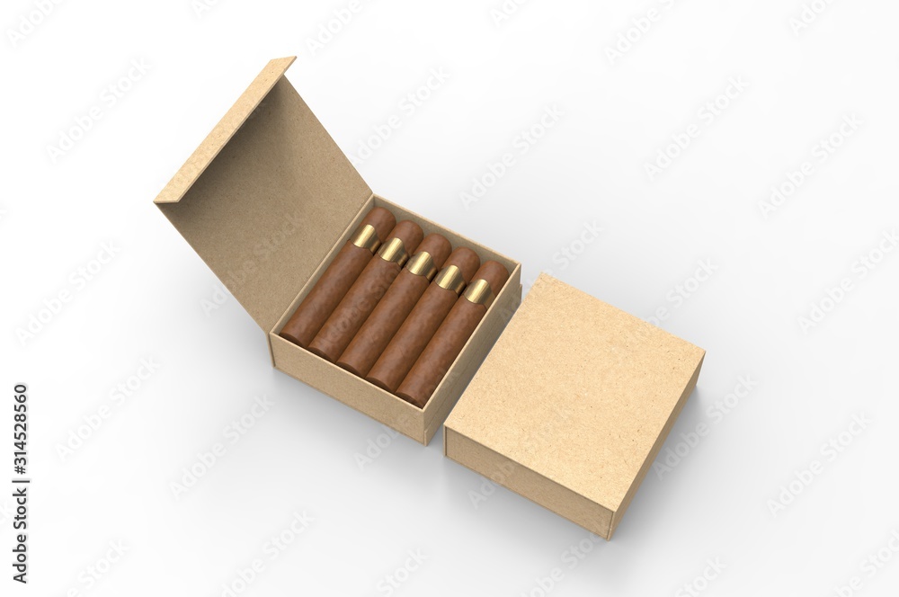 Blank cigars in hard paper box template for mock up, 3d render ...