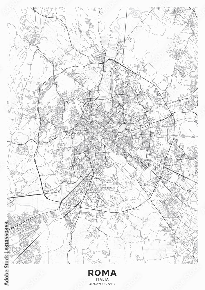 Rome city map poster. Detailed map of Rome (Italy). Transport system of ...