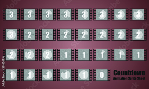 Movie countdown timer animation sprite sheet, Vector illustration ...