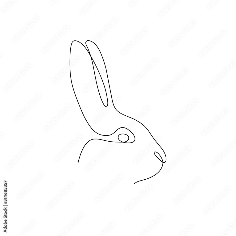 One line rabbit head design silhouette. Logo design. Hand drawn ...