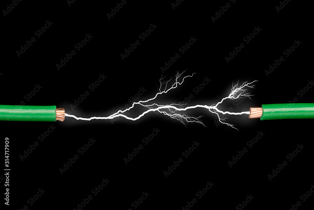 Wires with electrical arc Stock Photo | Adobe Stock