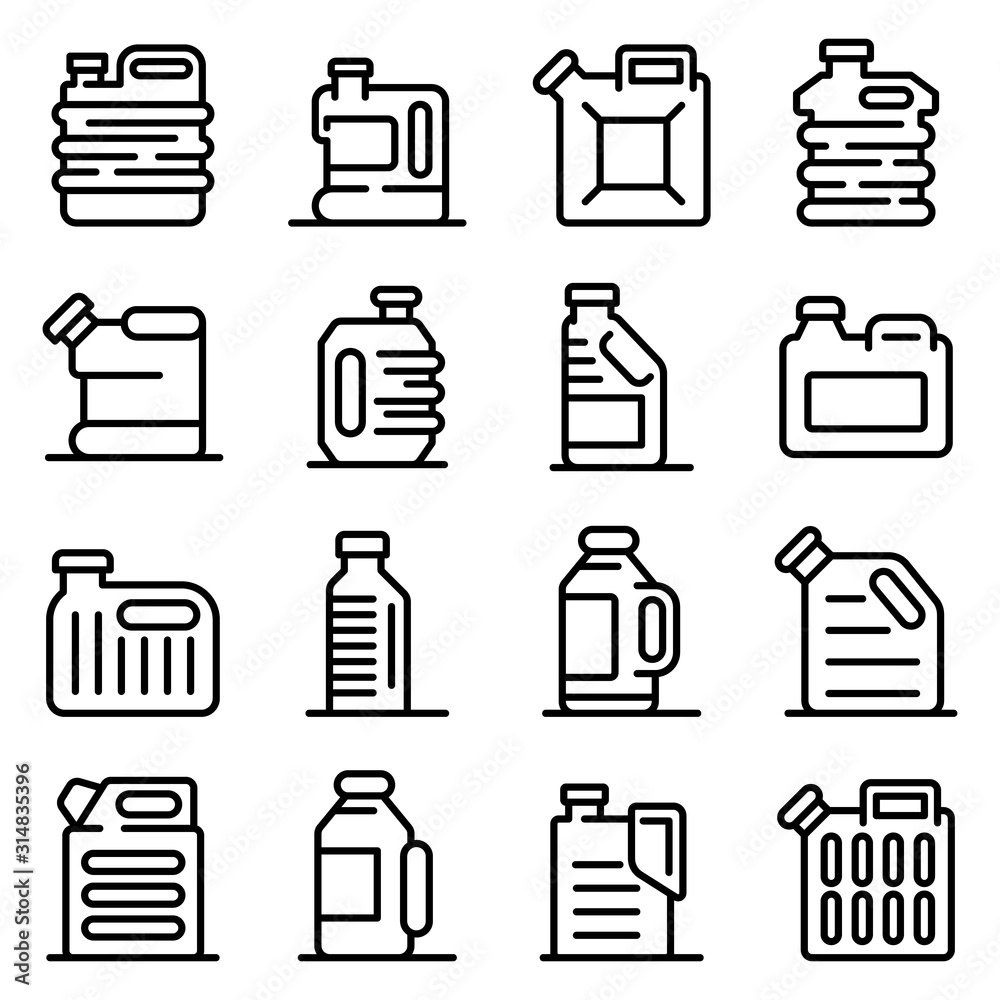 Canister icons set. Outline set of canister vector icons for web design ...