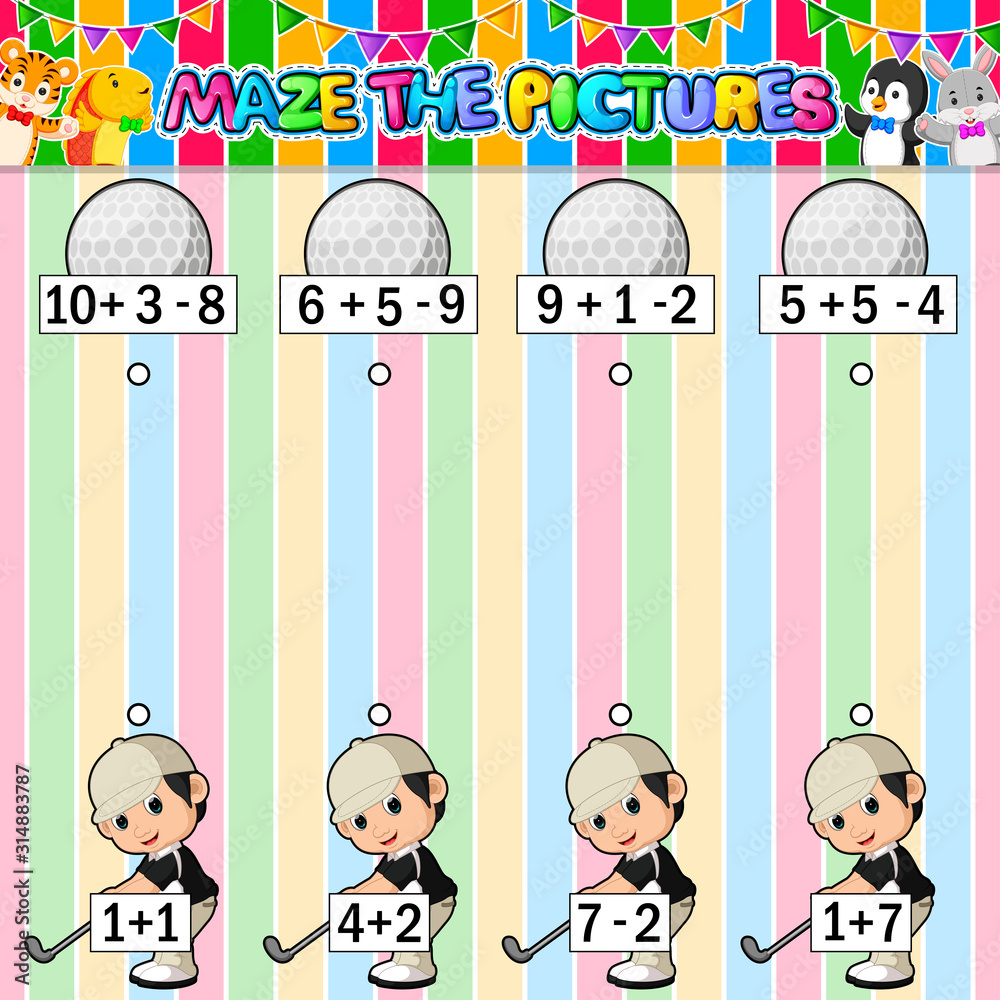Worksheet with exercises for children on addition and subtraction ...
