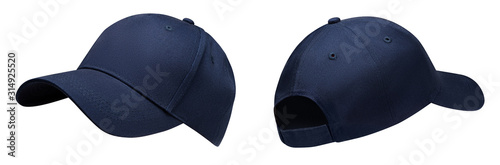 Blue baseball cap in angles view front and back. Mockup baseball cap ...