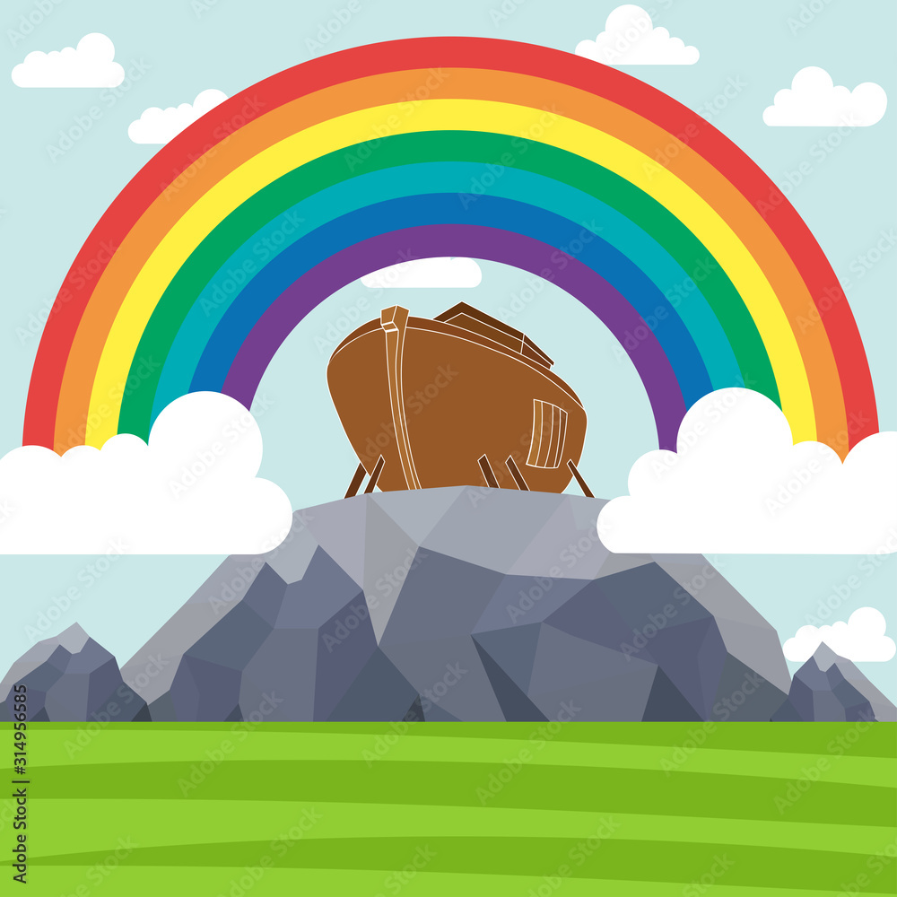 Noah's Ark. Rainbow over the ark. Sign from God. The flood Stock Vector ...