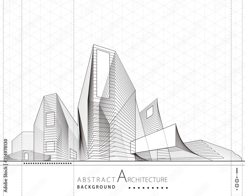 3D illustration architecture building construction perspective design ...